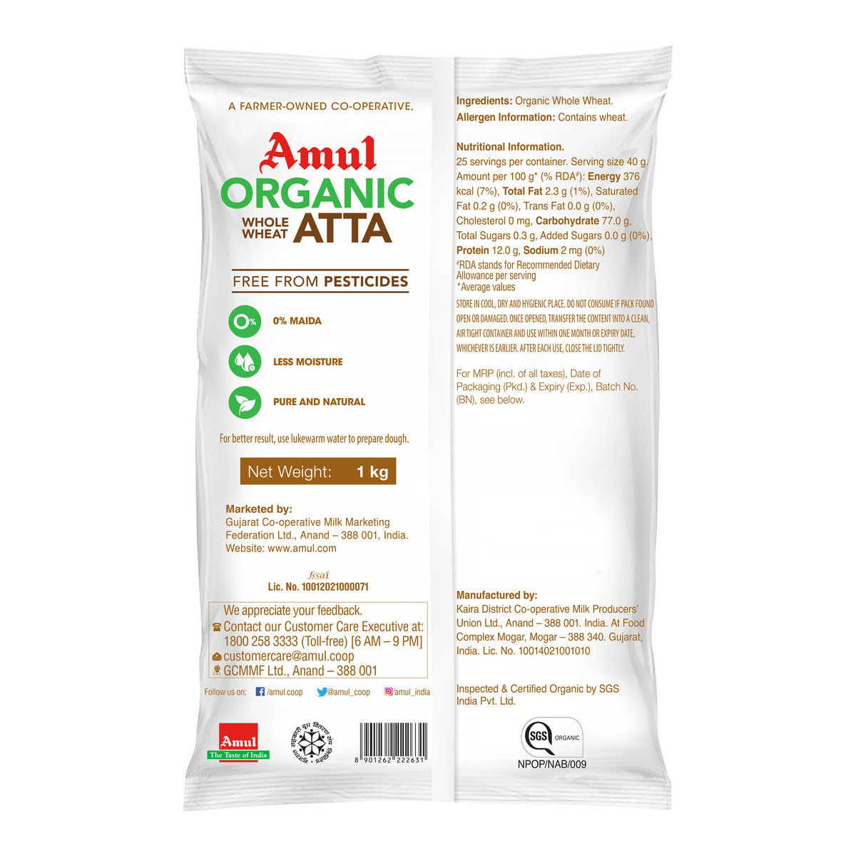 Amul Organic Whole Wheat Atta, 1 kg – Shivpuri Farm